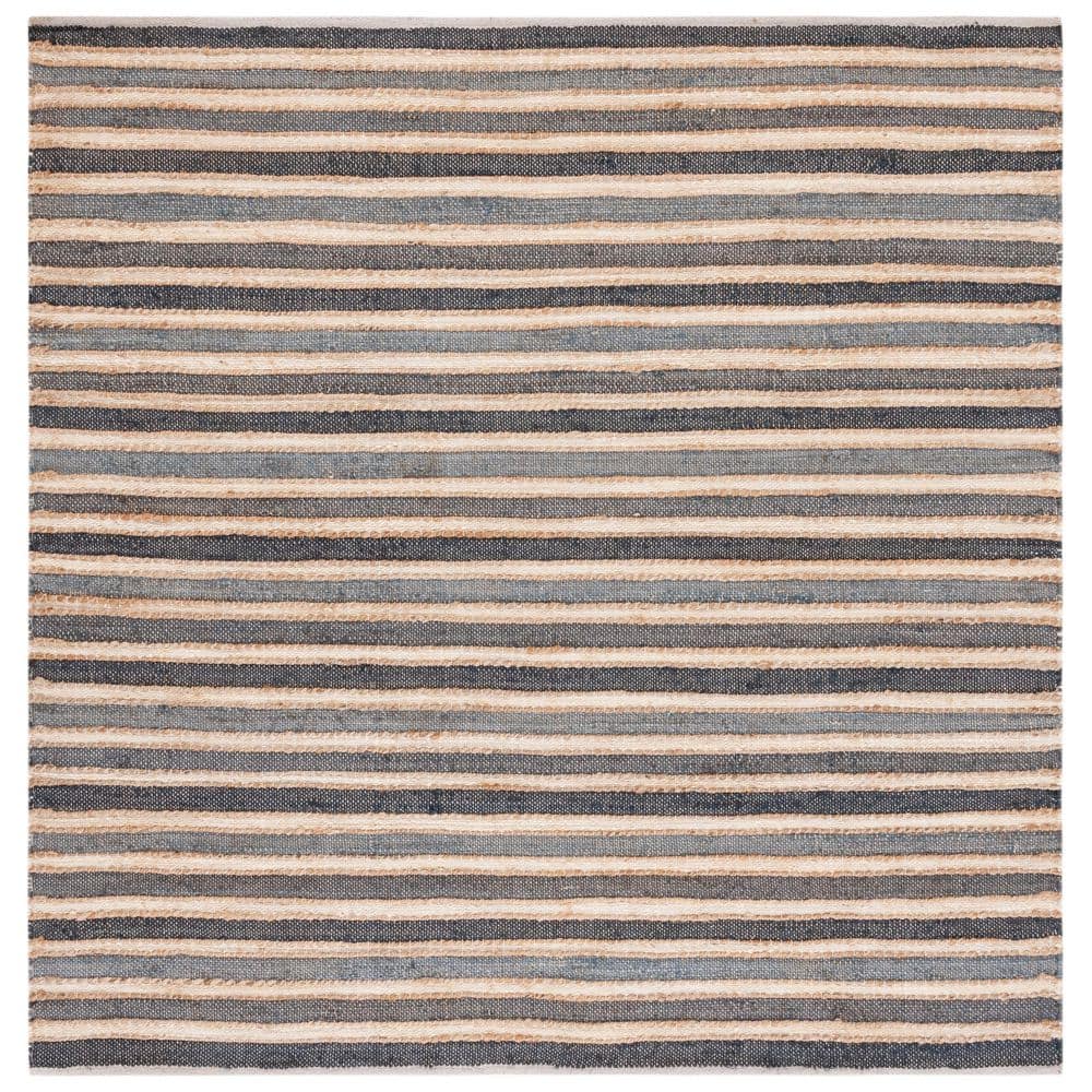 SAFAVIEH Striped Kilim 7 ft. x 7 ft. Charcoal/Ivory Striped Square Area ...