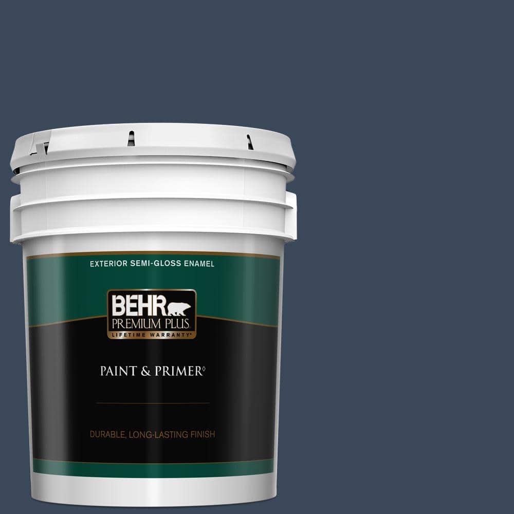 BEHR PREMIUM PLUS 5 gal. #M500-7 Very Navy Semi-Gloss Enamel Exterior ...