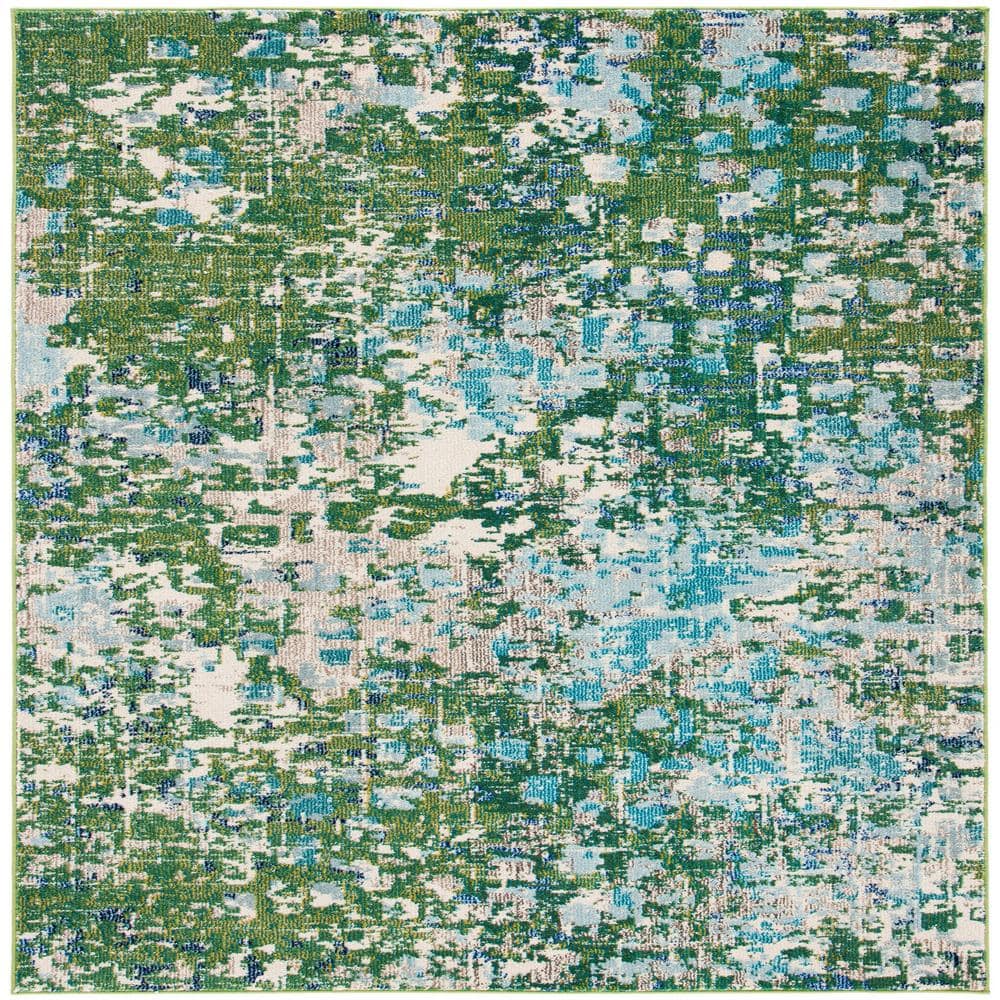SAFAVIEH Madison Green/Turquoise 7 ft. x 7 ft. Square Abstract Area Rug ...