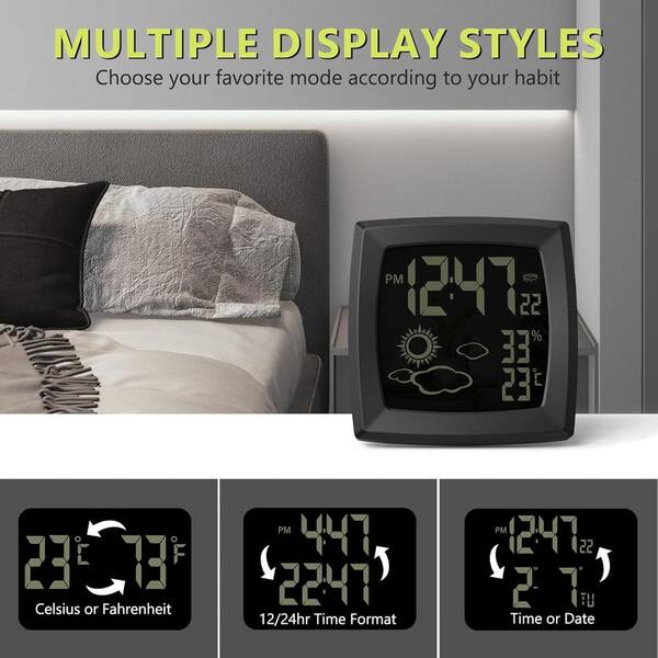 Large Digital Wall Clock Temperature Humidity Week Display LED ...