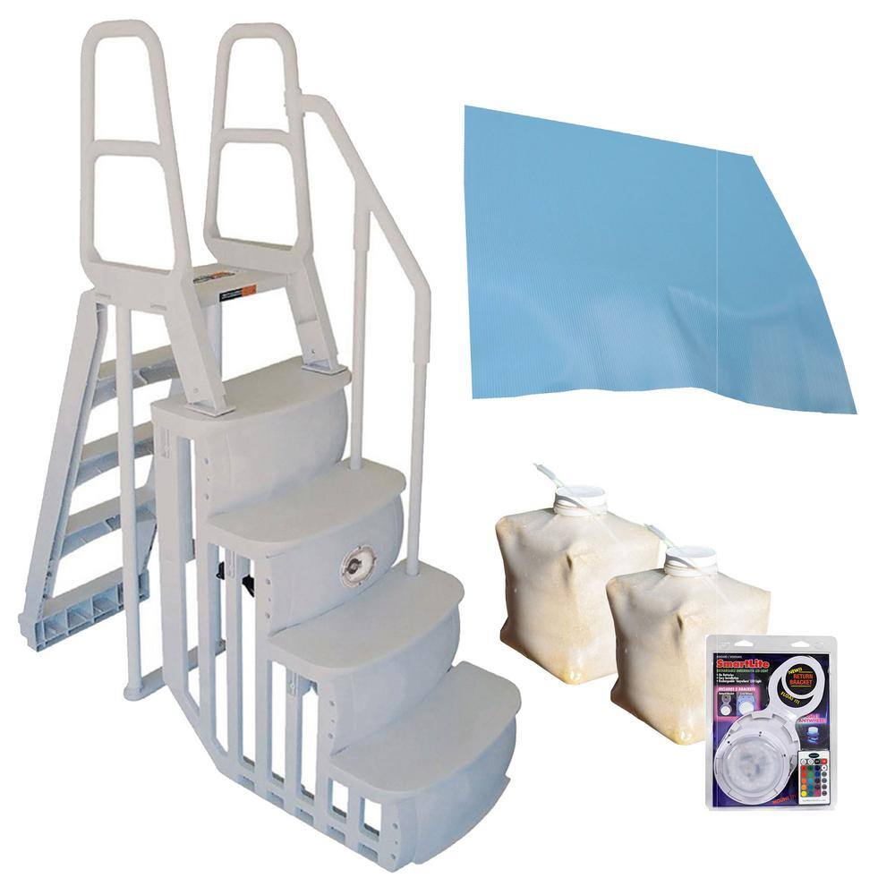 Main Access Above Ground Pool Ladder Steps with Pad Plus 2 Weights Plus ...
