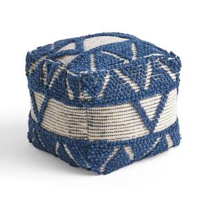 Noble House Coriander Blue and Natural Cube Pouf 69597 - The Home Depot