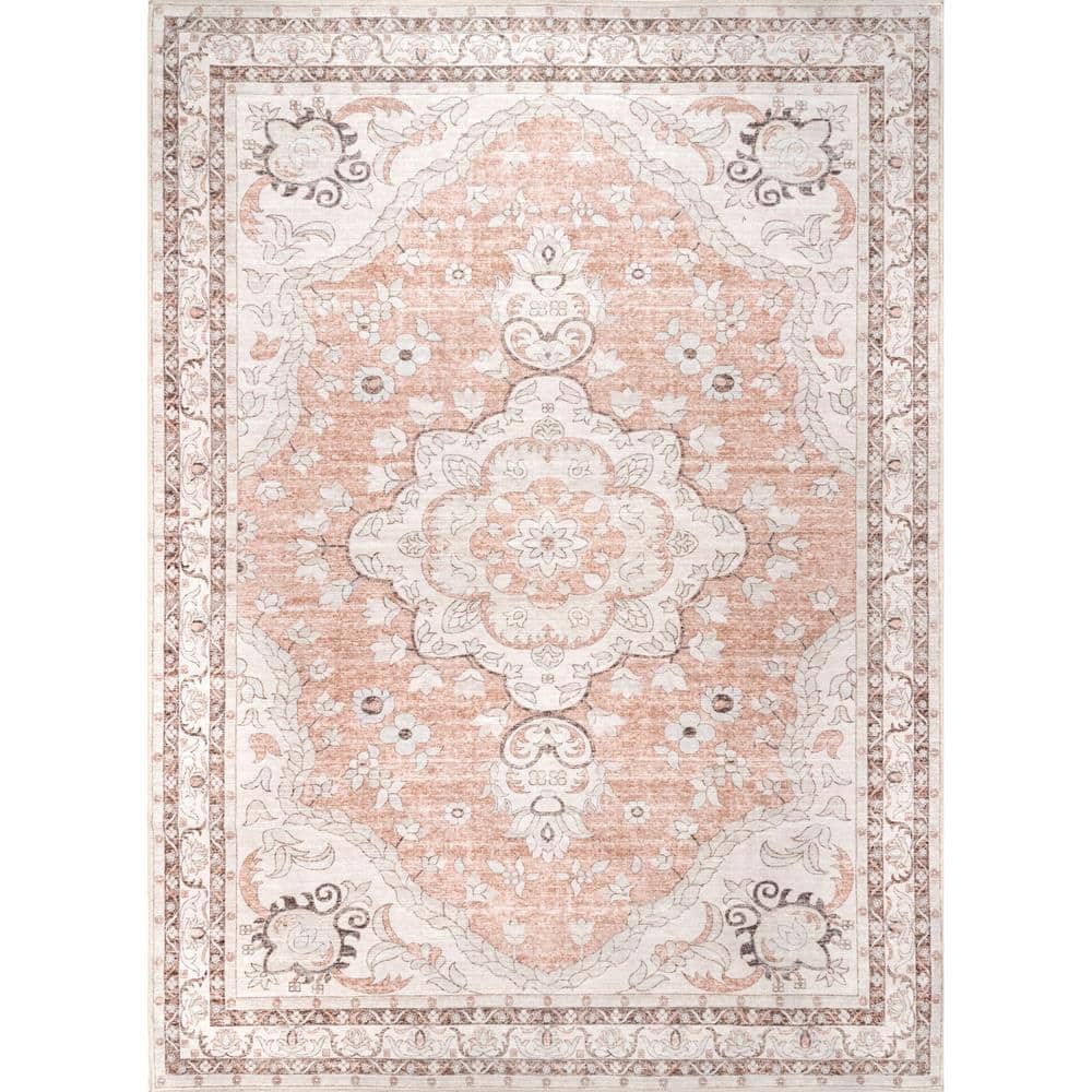 nuLOOM Tracie Machine Washable Floral Medallion Peach 2 ft. 6 in. x 8 ...