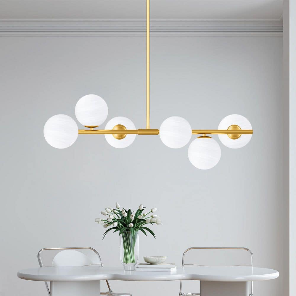 Maxax Kansas 40-Watt 6-Light 35.8 in. Gold Modern Sputnik Metal Pendant Light Dining Kitchen ...