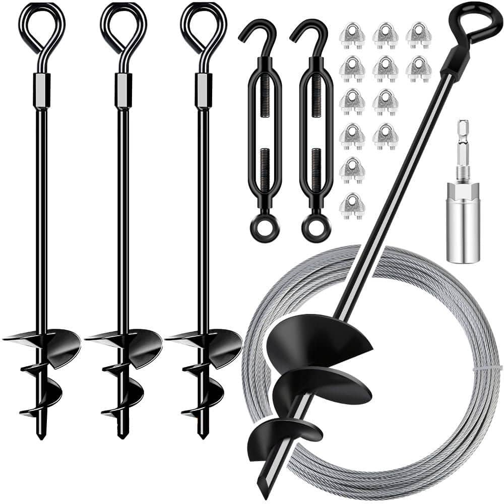 MOEPISY 14 in. 4-Pack Ground Anchors with 1/8 in. Galvanized Cable Shed ...