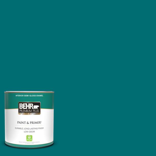 BEHR PREMIUM PLUS 1 qt. #MQ6-35 Teal Motif Semi-Gloss Enamel Low Odor ...