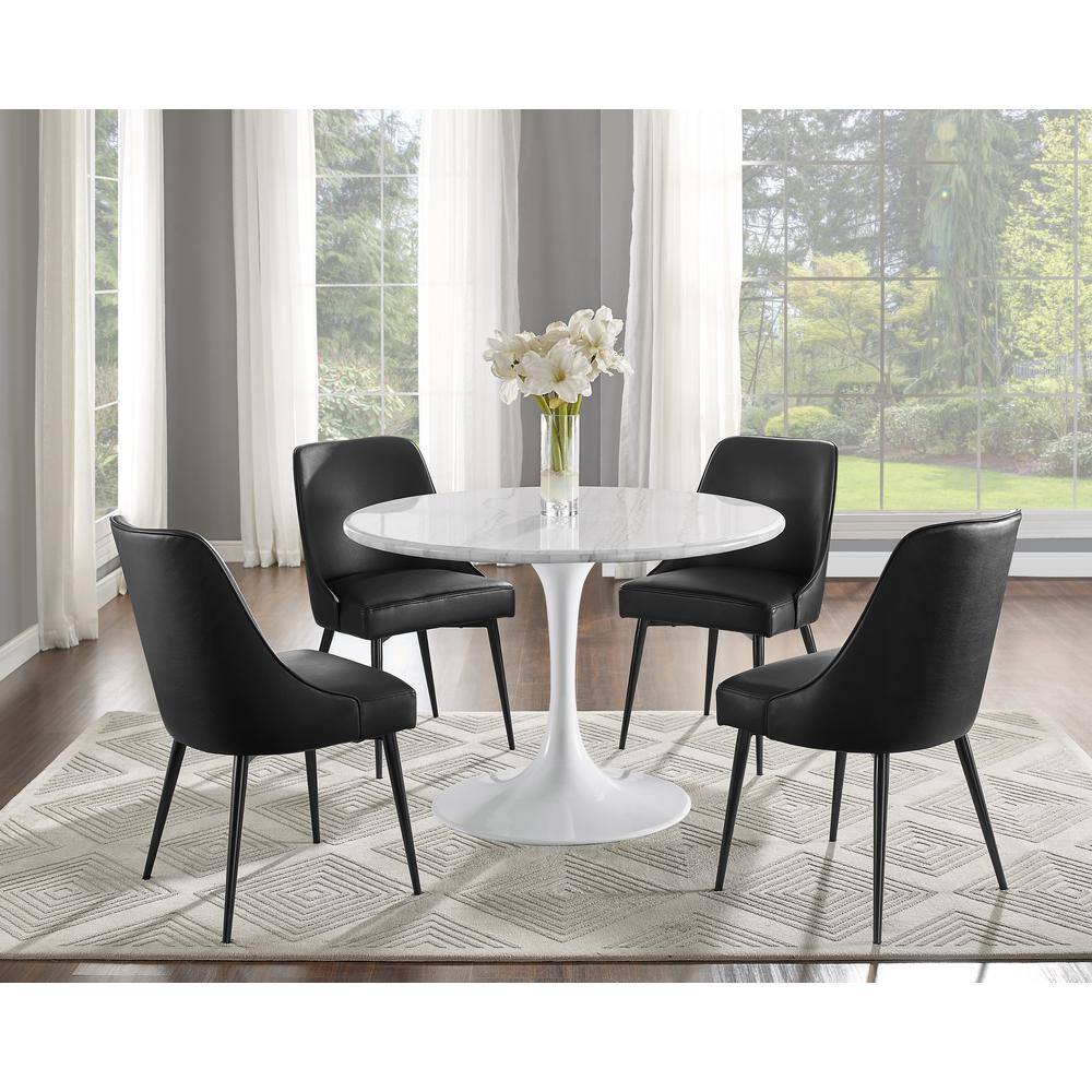 Steve Silver Colfax 45 in. Round White Marble Table with 4 Black ...