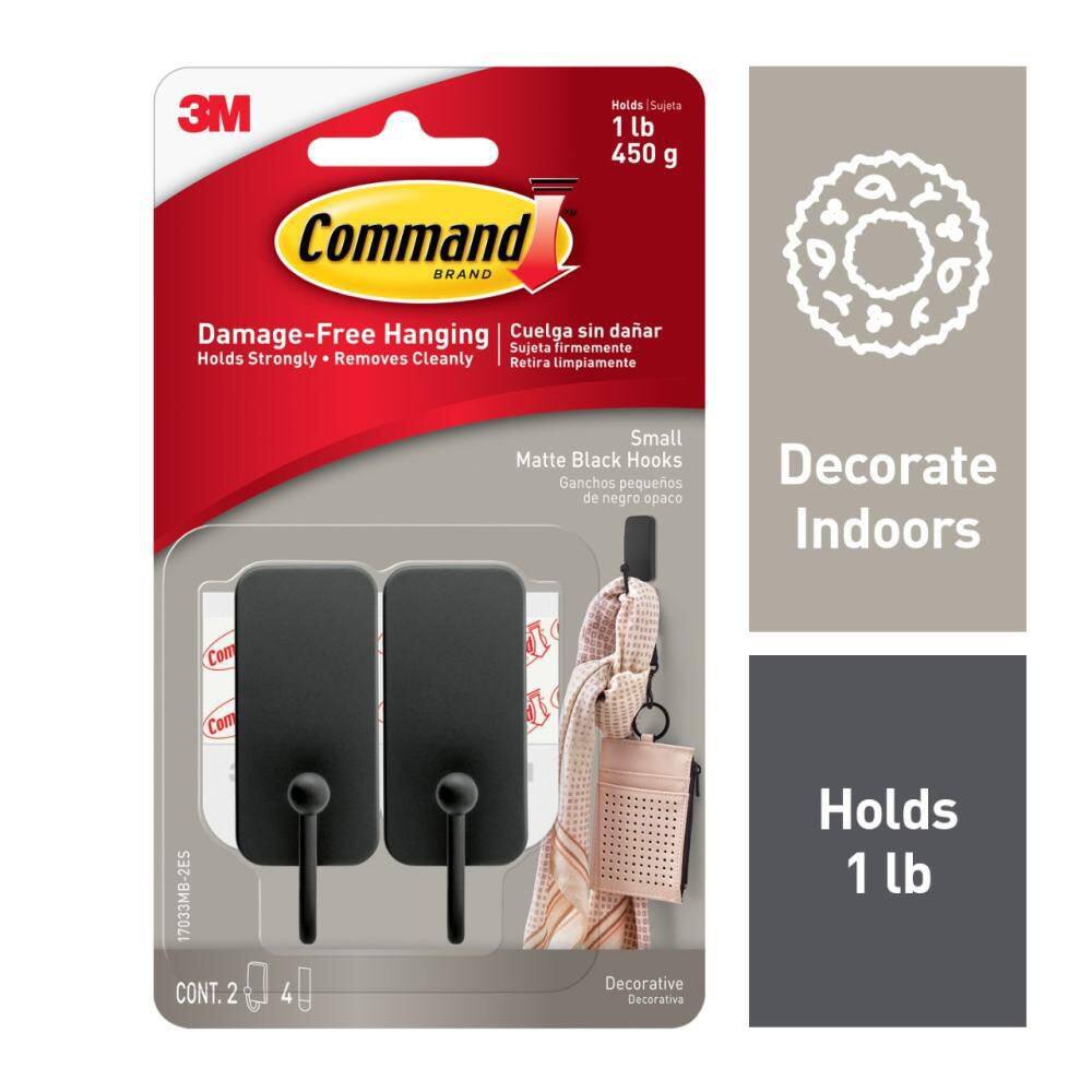 Command 1 lb. Small Matte Black Hooks (2 Hooks, 4 Strips) 17033MB-2ES - The Home Depot