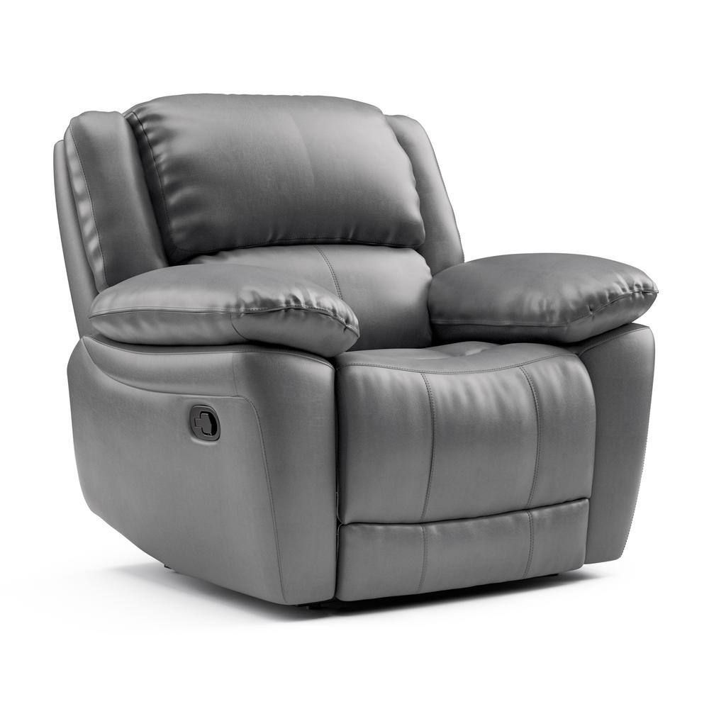 Furniture of America Loure Dark Gray Leather Match Recliner with Pillow ...