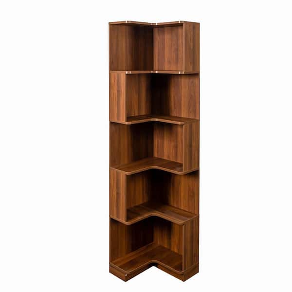 5-Tier 16.69 in. W x 68.9 in. H L-Shaped Walnut Display Shelf ...