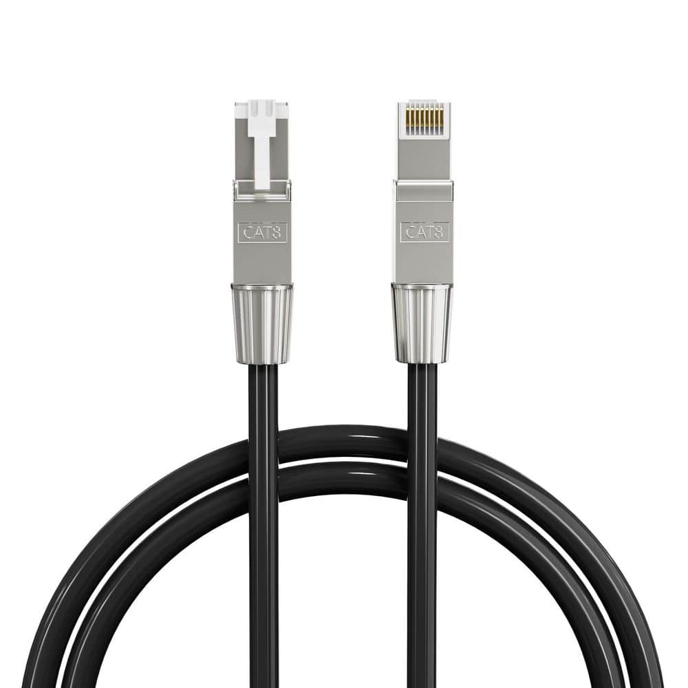 Syston Cable Technology 20 ft. Black Cat 8 CMR 22 AWG Ethernet Patch Data Cable - 40GB ...