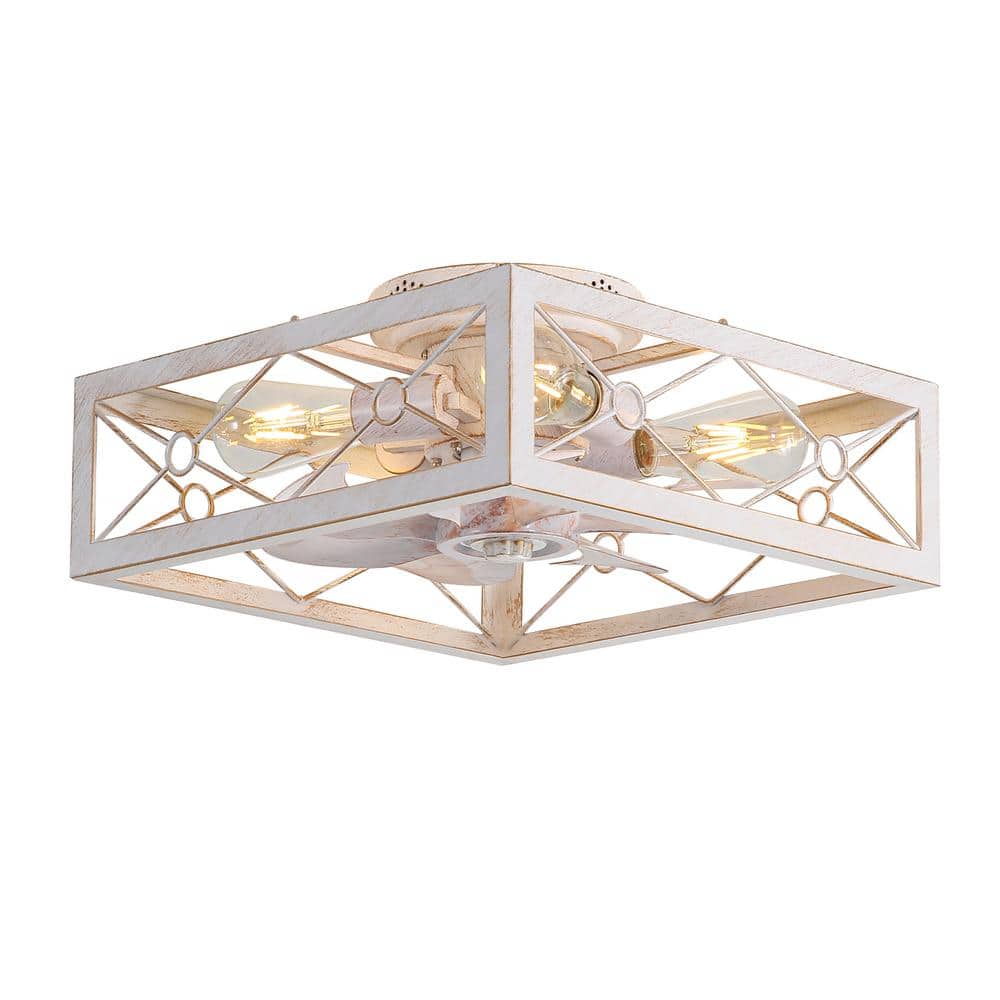 Breezary Square 16 in. Indoor White/Gold Hugger Ceiling Fan with Light ...