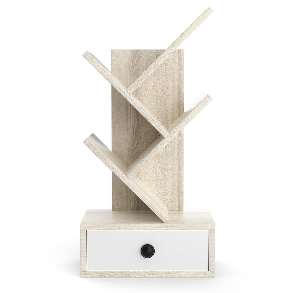 HONEY JOY 12 in. Wide Beige Tree-shaped Bookshelf 5-Tier Free Standing ...