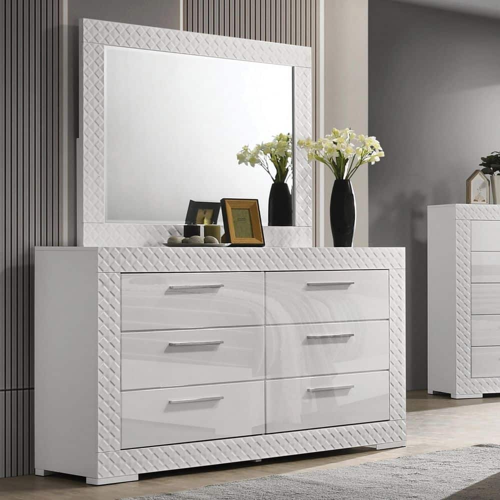 Furniture of America Consy White 6-Drawer 63 in. Dresser with Mirror ...