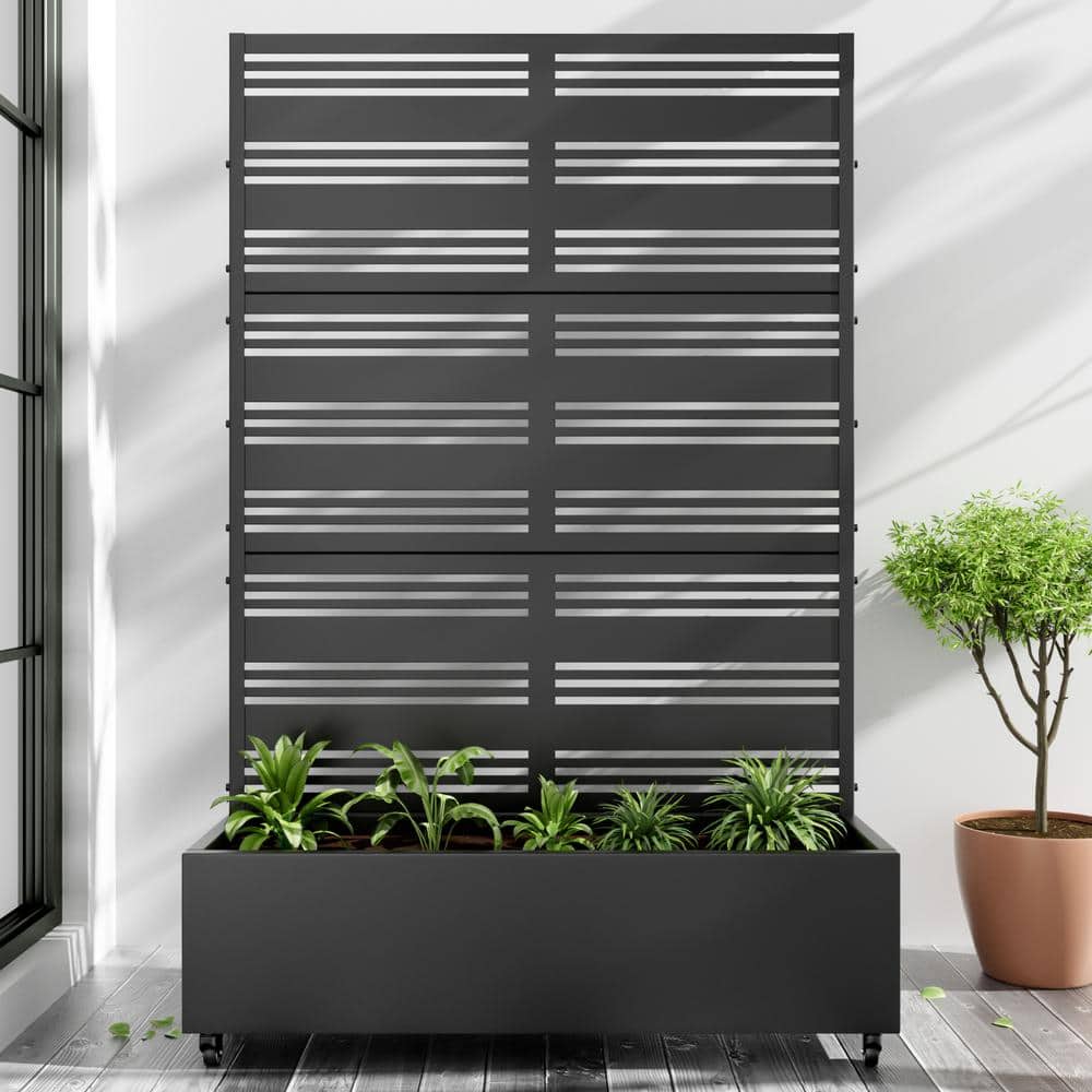 Lirago 72 in. x 47 in. Black Outdoor Metal Privacy Screen Raised ...