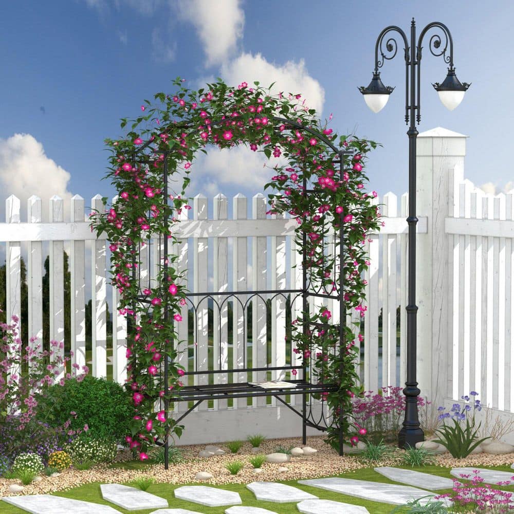WTVWTV 45 (L)X20(W)X80(H)in. Outdoor Black Trellis Metal Garden Arch ...