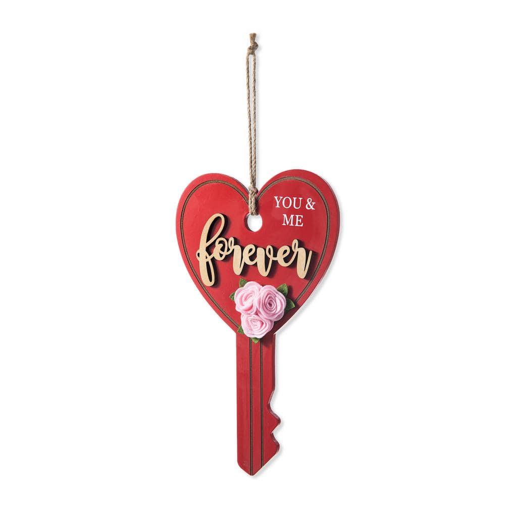 Glitzhome 14 in. H Valentine's Wooden Key-shaped Door Hanger 2019400024 ...