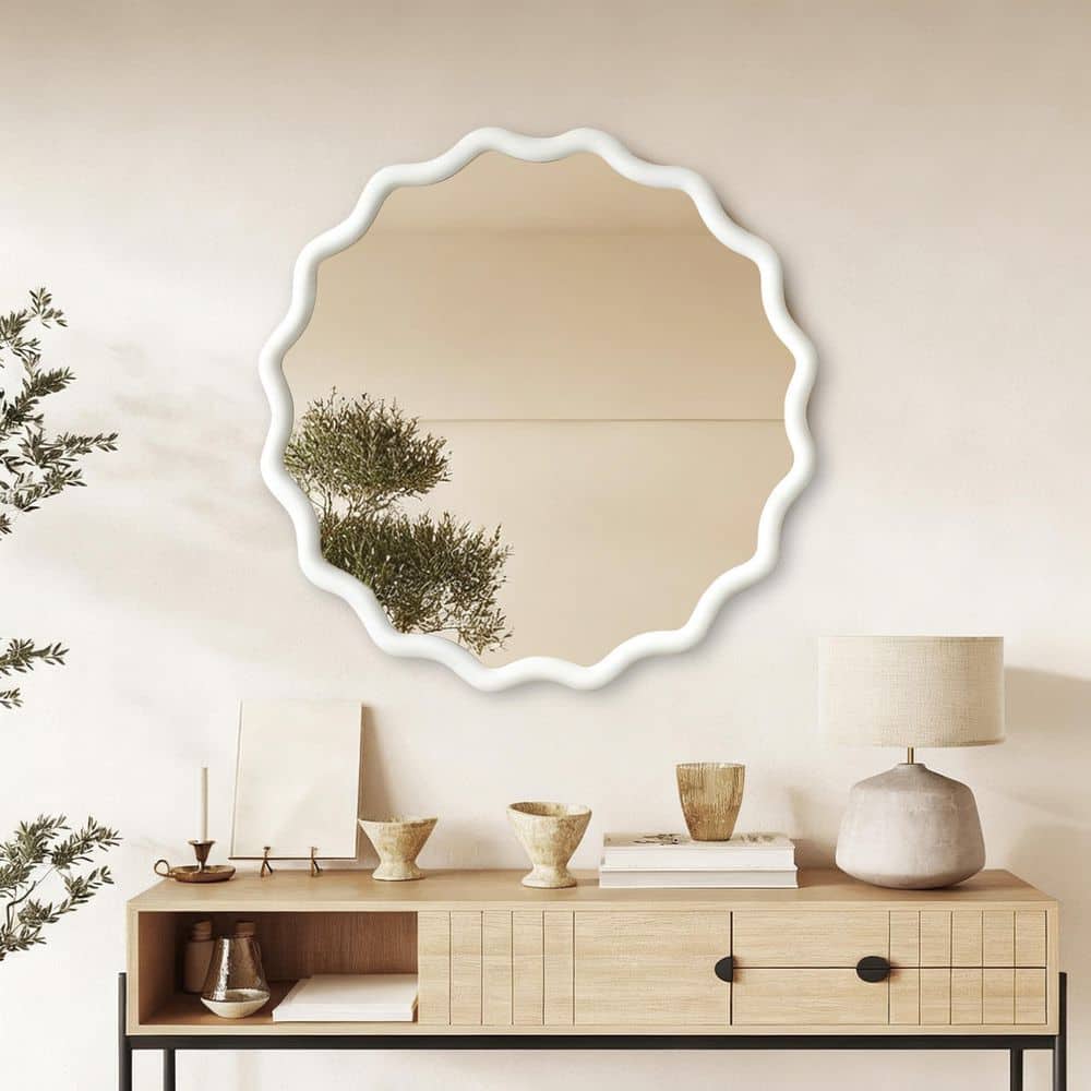 36 in. W x 36 in. H Wavy Round Solid Wood Framed Decorative Mirror Wall ...