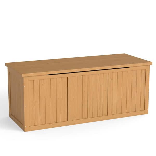CASTNOO 112 Gal. Light Brown Solid Wood Deck Box, Outdoor Storage Box ...