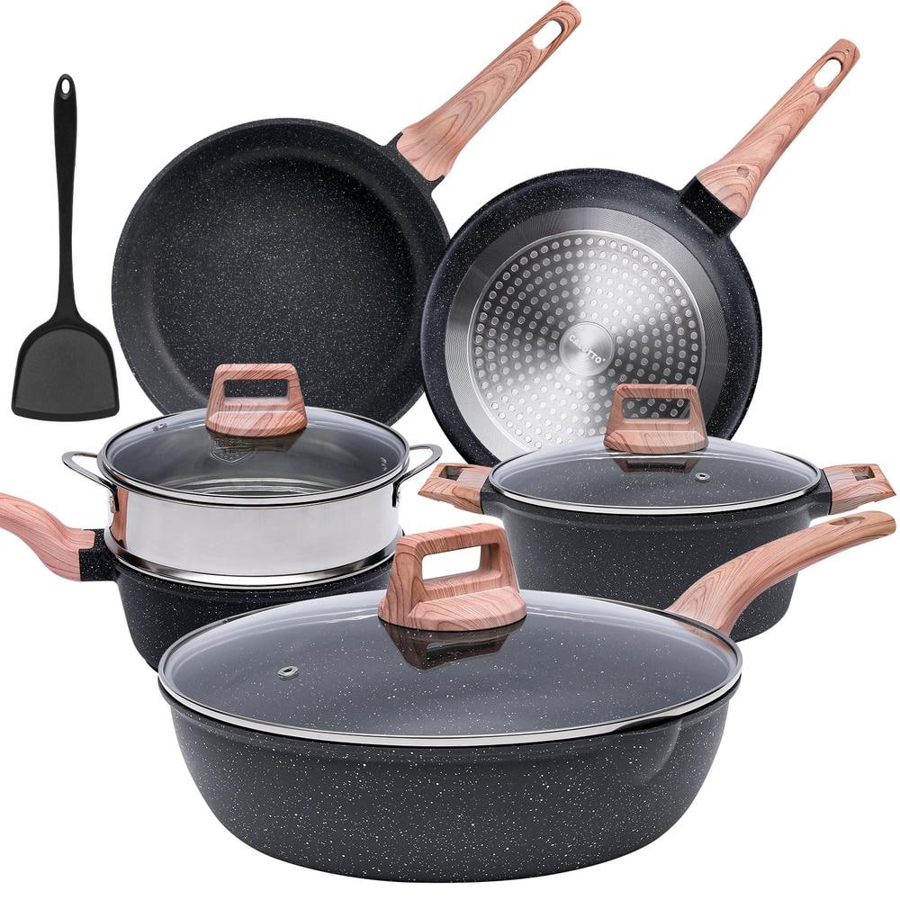 Bunpeony 10-Piece Nonstick Ceramic Cookware Set with Lids in Black ...