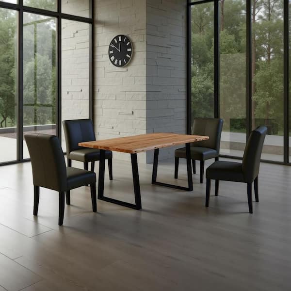 Benjara Mez Brown and Black Wood 60 in. Double Pedestal Dining Table ...