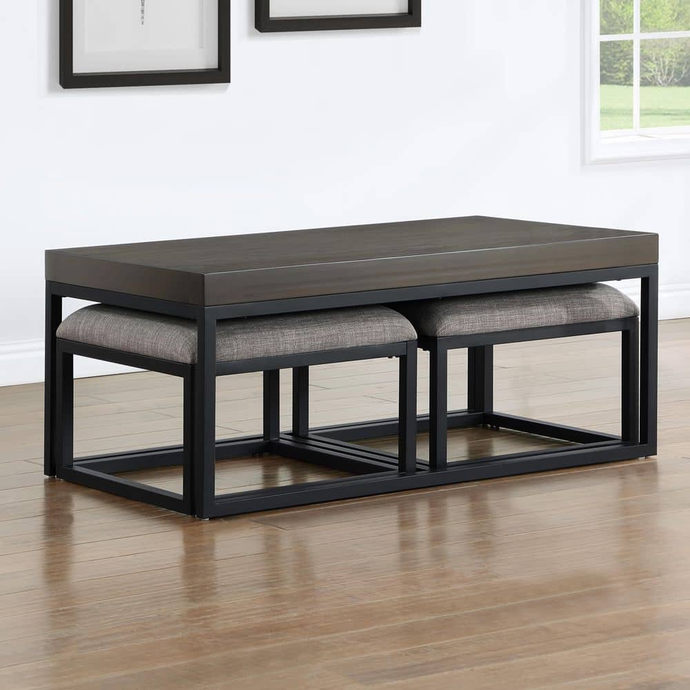 Steve Silver Yukon 50 in. Brown Wood Nesting Table and Stool YU5028NT ...