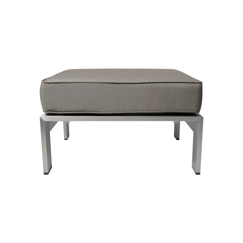 Noble House Cape Coral Silver Aluminum Outdoor Patio Ottoman with Khaki ...