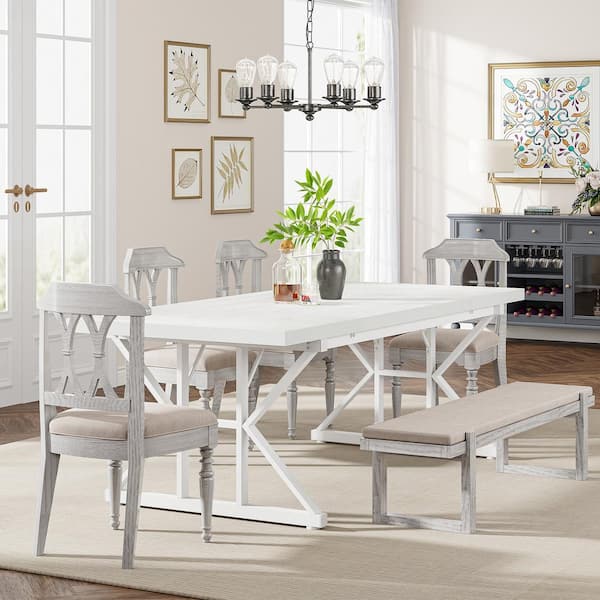 BYBLIGHT Roesler White Wood 70.86 in. W 4 Legs Long Dining Table Seats 6 8 Living Room Dining Room BB JW0671QP The Home Depot