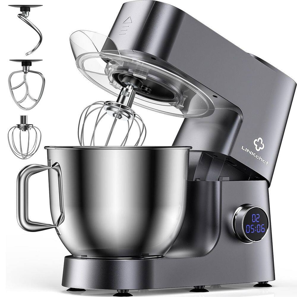 Elexnux 7.4 Qt. 12-Speed Gray Stand Mixer with Splash Guard and Dough ...