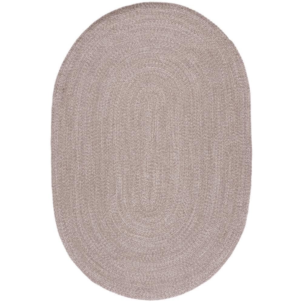 SAFAVIEH Braided Ivory Steel Gray 8 ft. x 10 ft. Solid Oval Area Rug ...