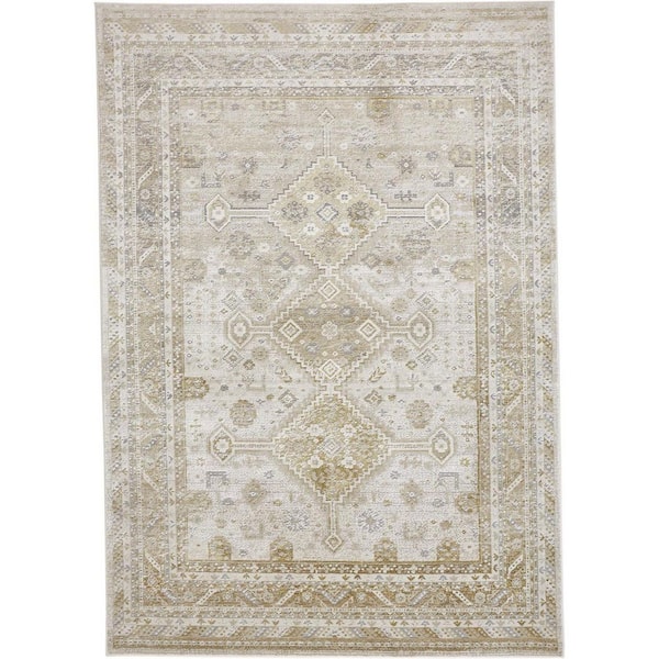 HomeRoots 8 ft. x 10 ft. Gold and Ivory Floral Area Rug 2000512979 ...