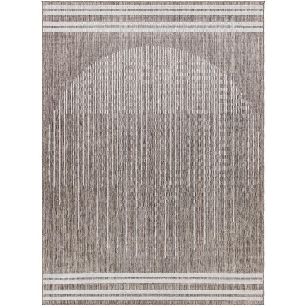 Livabliss Long Beach Taupe/Brown Circle 7 ft. x 9 ft. Indoor/Outdoor ...