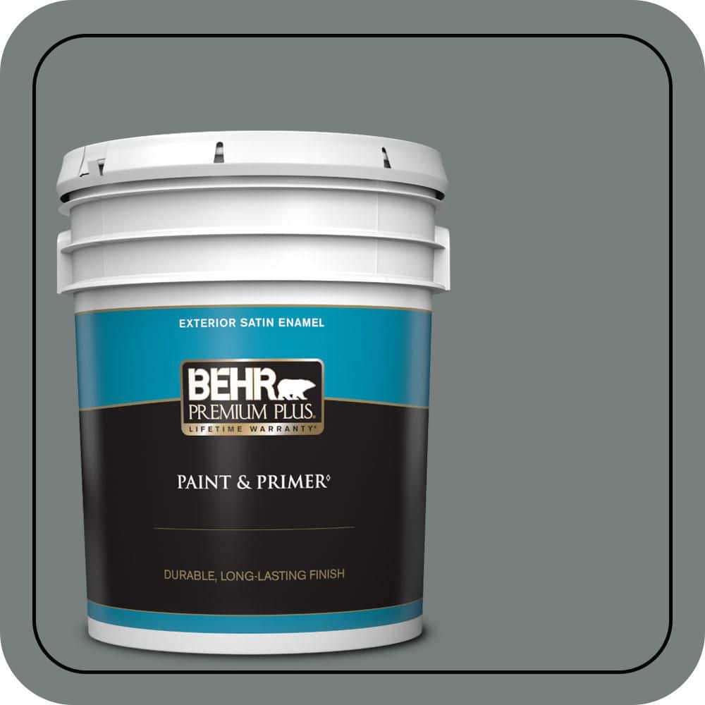BEHR PREMIUM PLUS 5 gal. #PPU25-18 Shutter Gray Satin Enamel Exterior ...