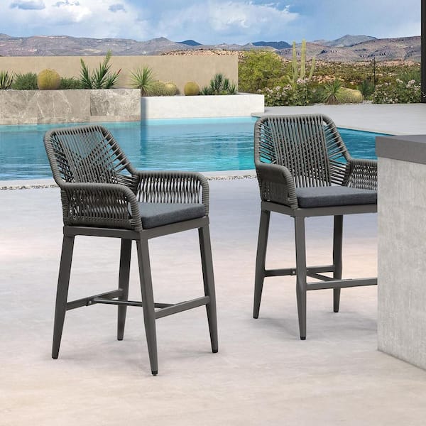 PURPLE LEAF Modern Aluminum Rattan Bar Height Outdoor Bar Stool with ...