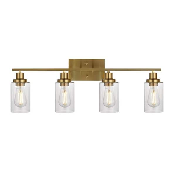Amucolo 31 in. 4-Light Brushed Gold Vanity Light Wall Sconce, Bathroom ...