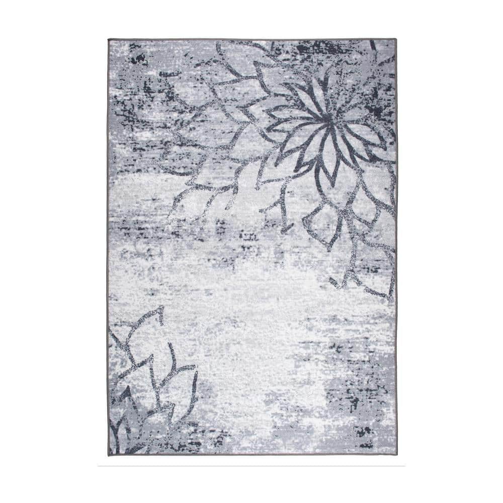 World Rug Gallery Gray 5 ft. x 7 ft. Contemporary Floral Abstract Non ...
