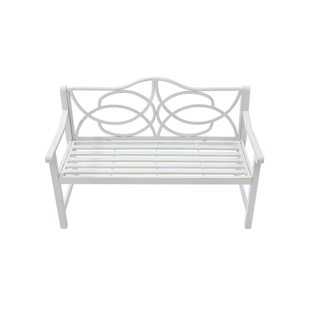 ECOCHIC SPACES INC Elegant White Cast Metal Garden Bench-Rust-Resistant ...