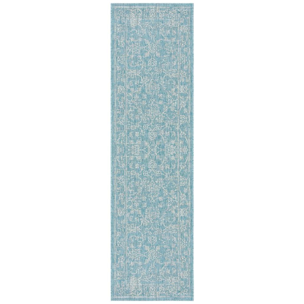 SAFAVIEH Courtyard Aqua/Gray 2 ft. x 10 ft. Border Indoor/Outdoor Patio ...