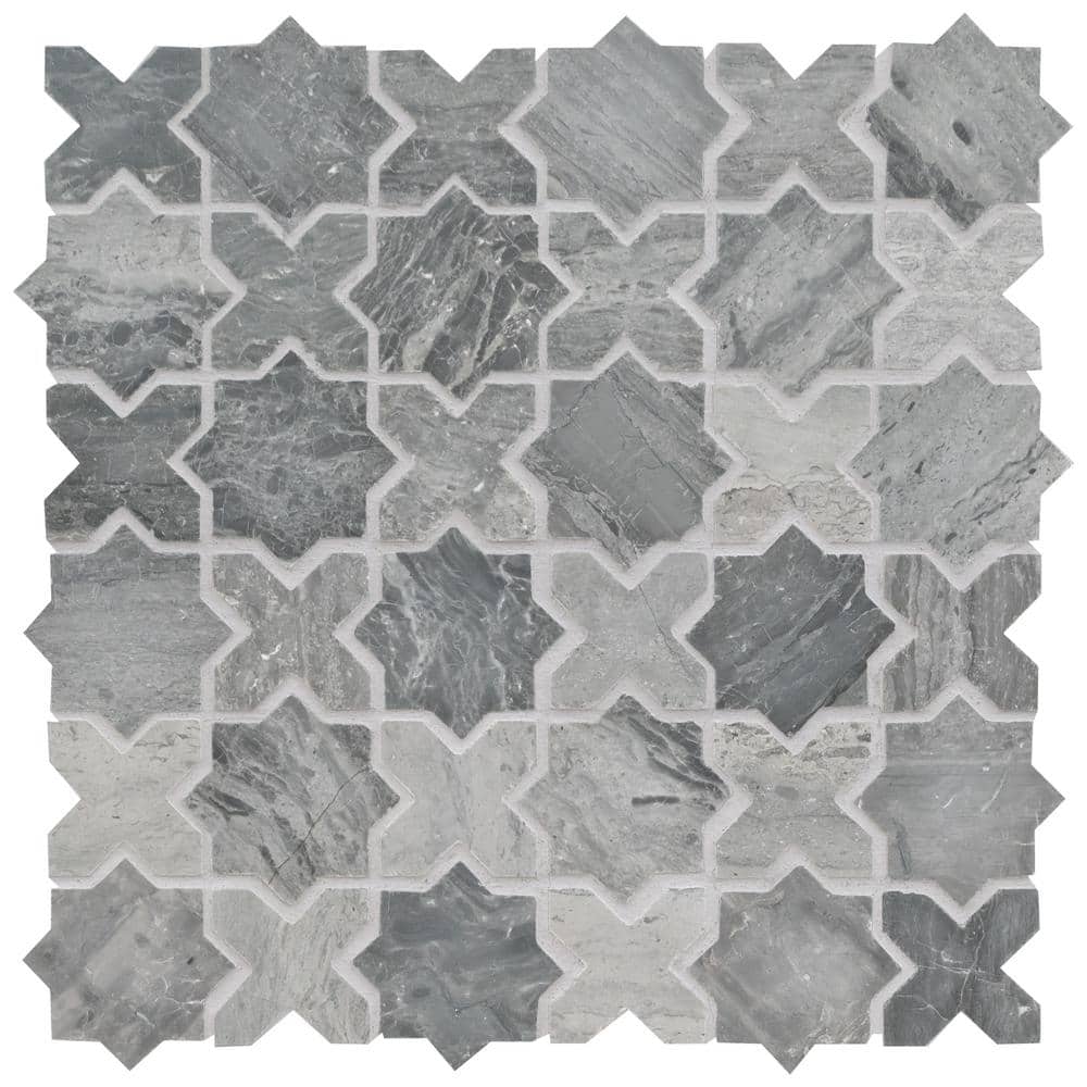 MSI Montague Blue Oak 12 in. x 12 in. x 0.38 in. Polished Mosaic Marble ...