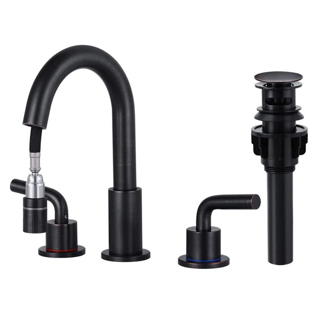 AKLFGN 8 in. Widespread Double Handle Bathroom Faucet 3-Hole with Pull ...