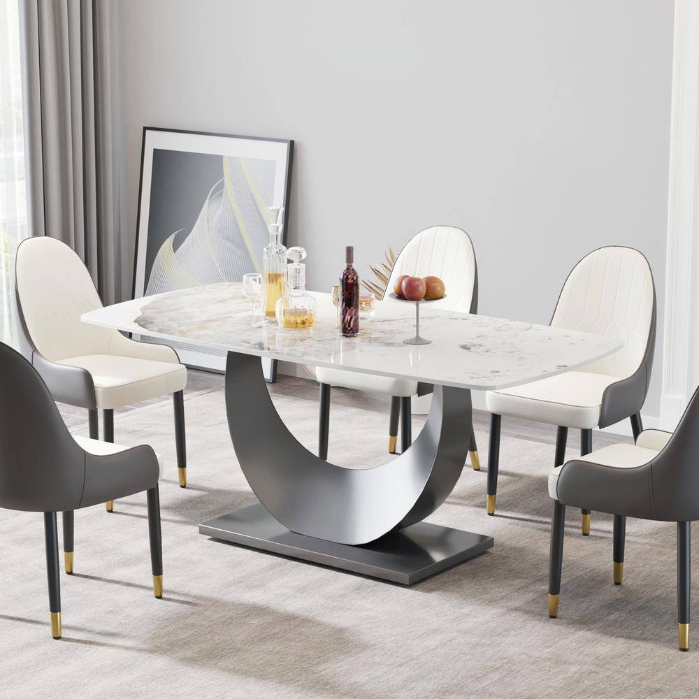 Magic Home 70.87 in. Pandora Sintered Stone Tabletop Bottom C Gunmetal ...