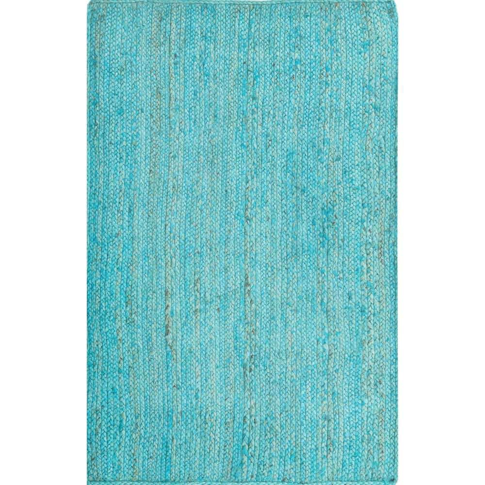 Unique Loom Braided Jute Dhaka Turquoise 3' 3 x 5' 1 Area Rug 3161111 ...