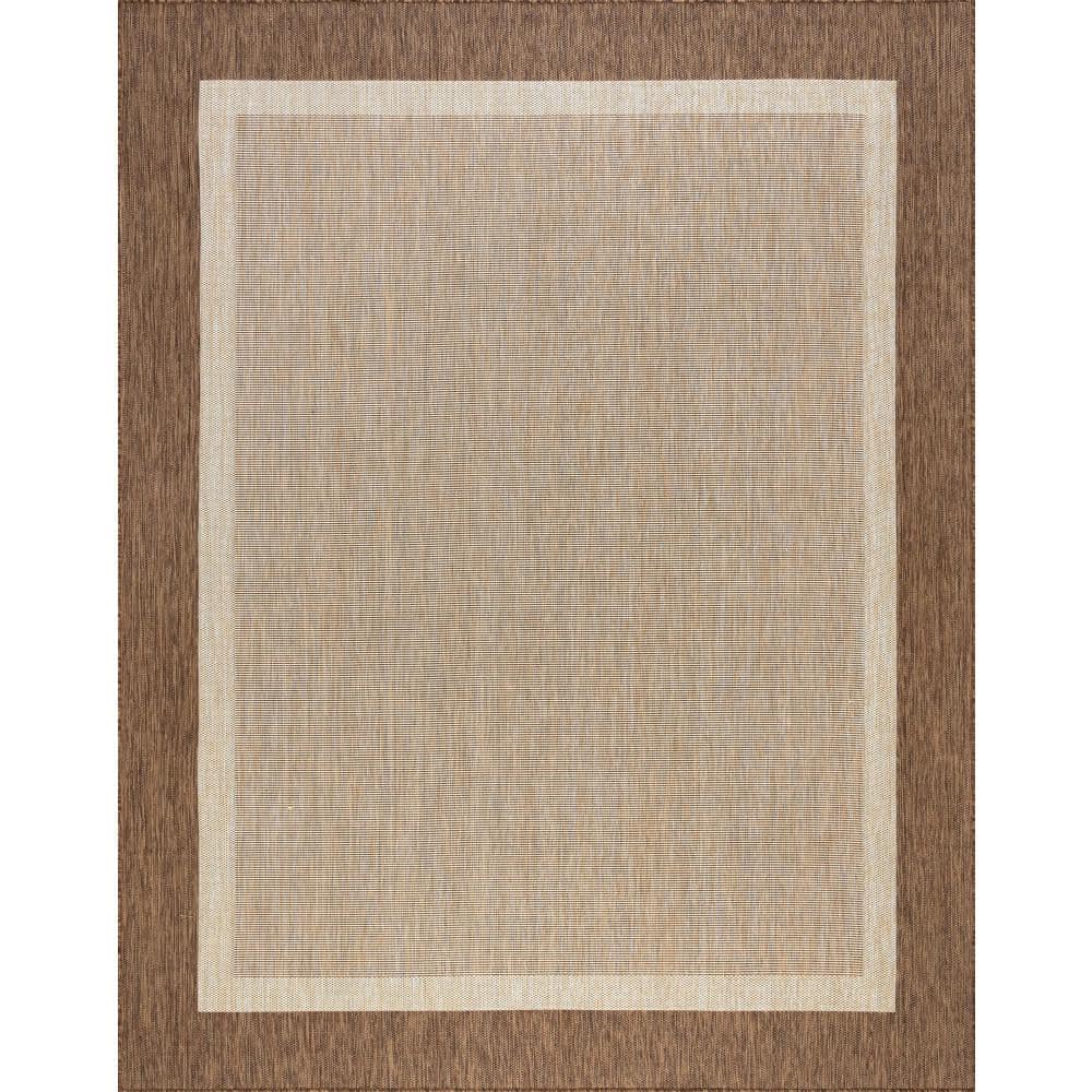 Tayse Rugs Eco Solid Border Brown 9 ft. x 12 ft. Indoor/Outdoor Area ...