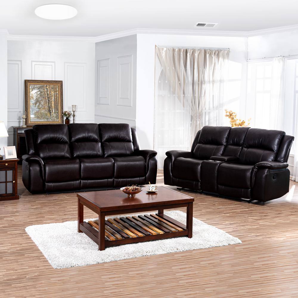 HOMESTOCK 85.82 in. W Rolled Arm Faux Leather Modular Push Back ...