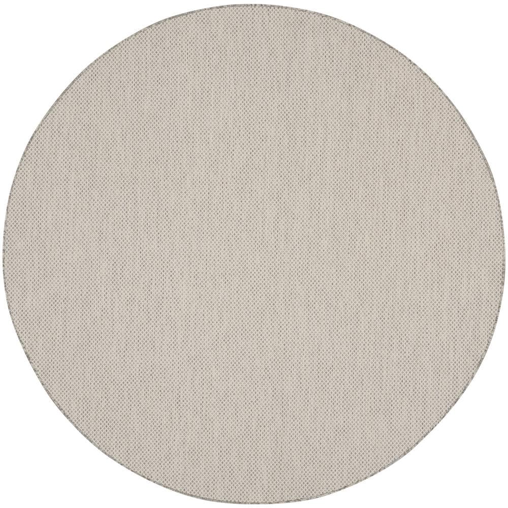 Nourison Courtyard Ivory/Silver 6 ft. x 6 ft. Round Solid Geometric ...