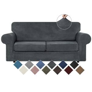 Angel Sar Gray 2-Piece Velvet Stretch Chair Cover, Sofa Slipcover ...