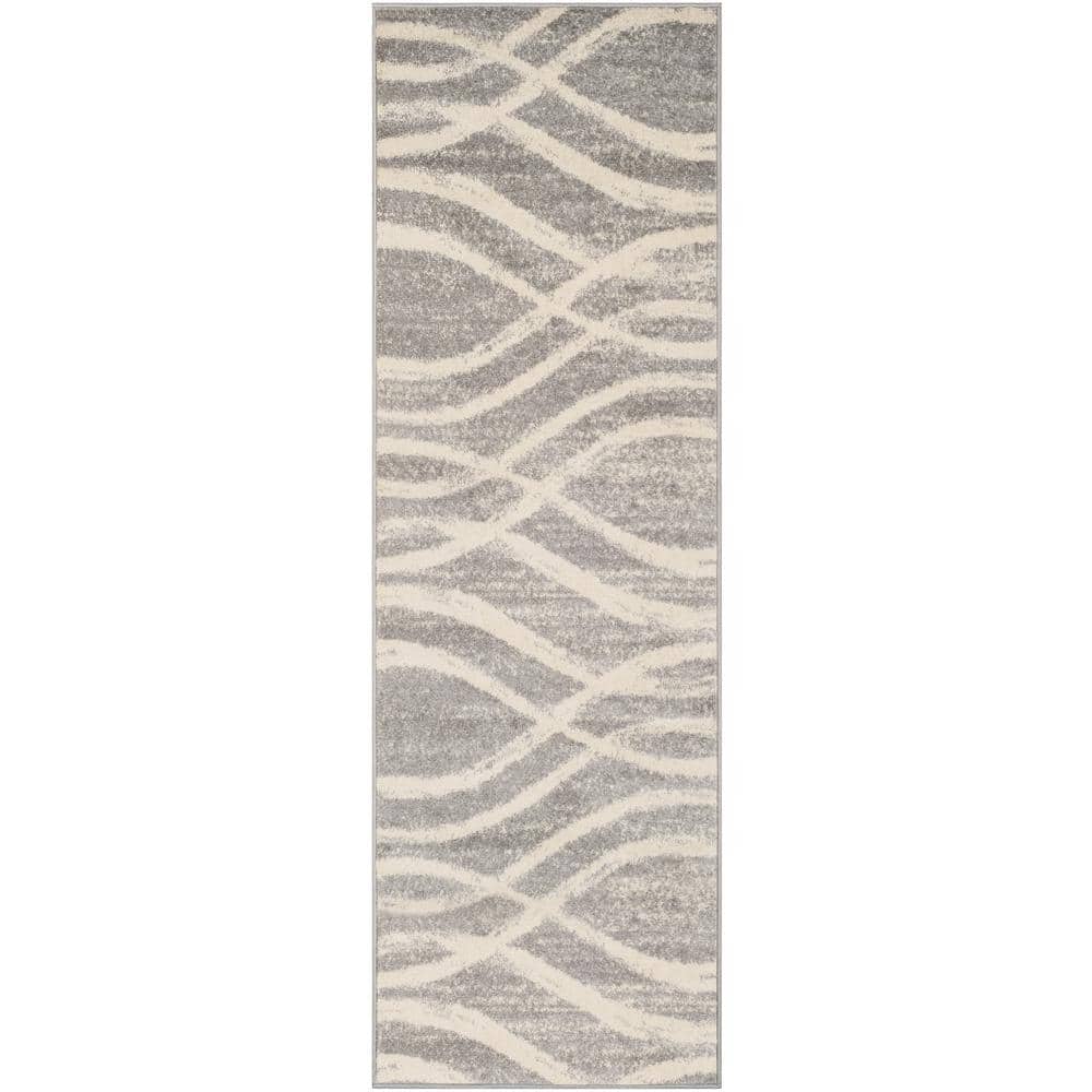 SAFAVIEH Adirondack Gray/Cream 3 ft. x 16 ft. Waves Runner Rug ADR125B ...