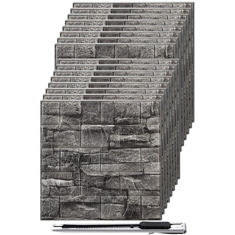 Afoxsos Black Stone Color Faux Brick Peel and Stick Wallpaper, 3D ...