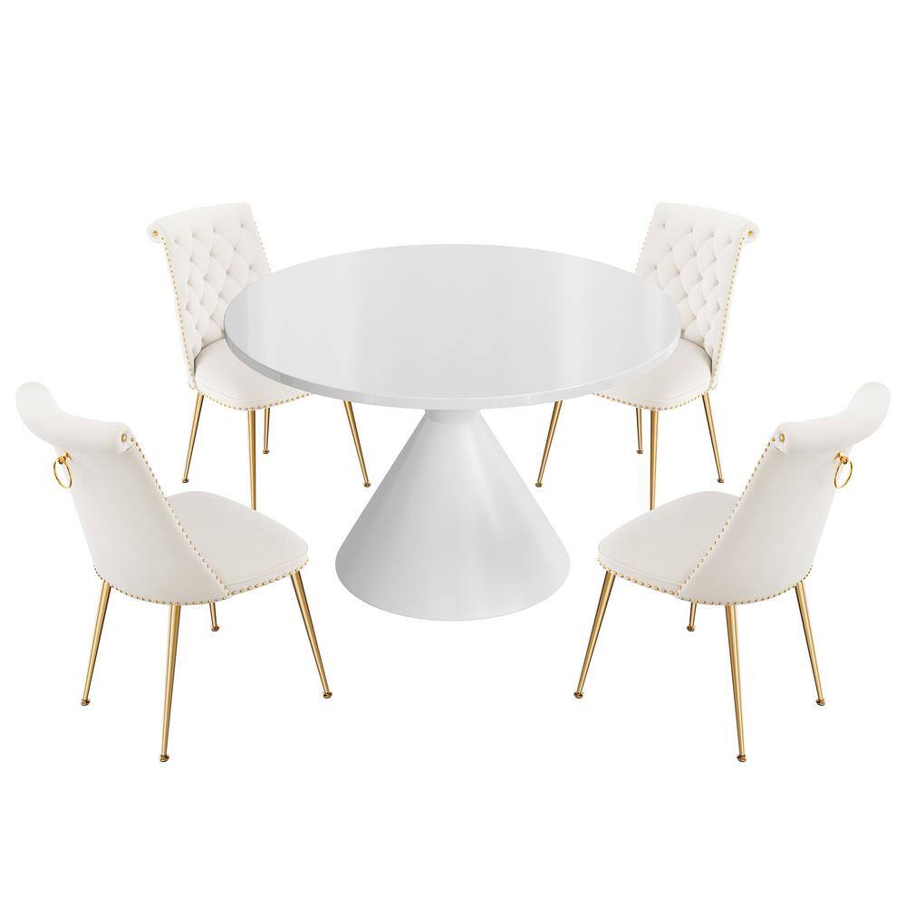 Boyel Living 5-Piece Round Stainless Steel White Wooden Top Table Set ...