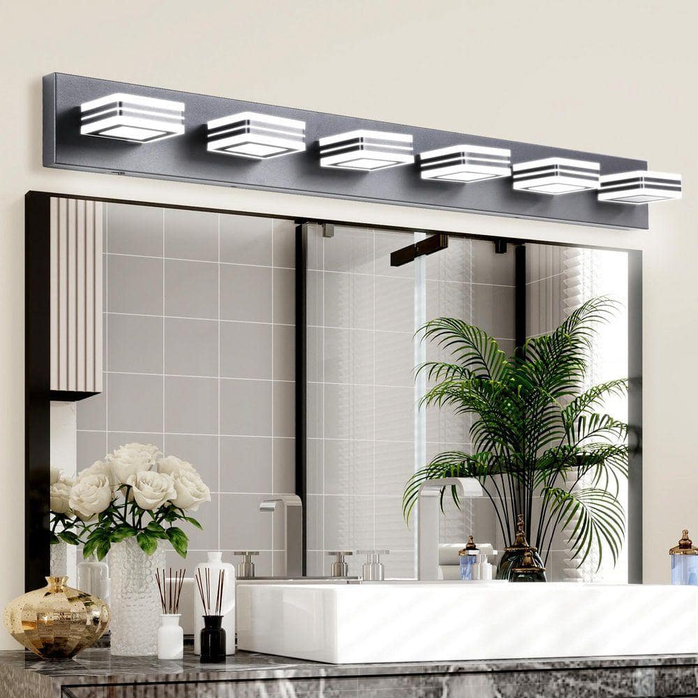 Gloweer 40 in. Black 6-Light Matte Black Vanity Light Fixtures, Up and ...